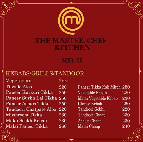 Menu at The Masterchef Kitchen, New Delhi