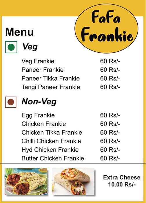 Menu of Fafa Franky, Kukatpally, Hyderabad