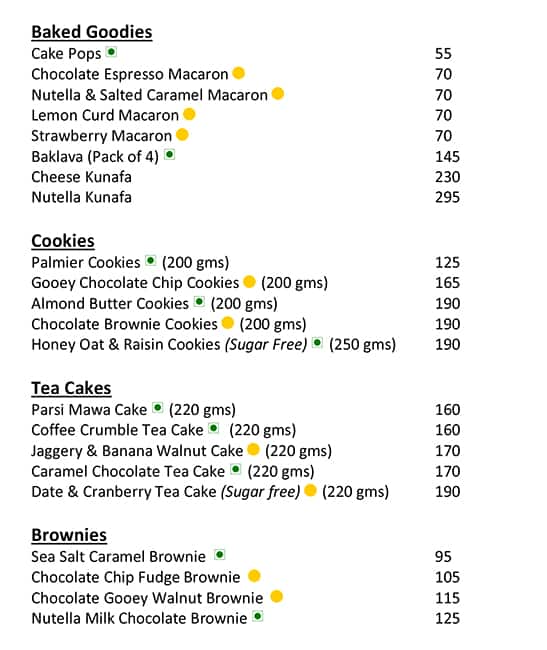 Menu of Star Anise Patisserie, Colaba, Mumbai