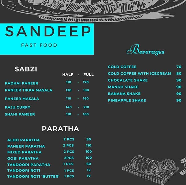 Menu at Sandeep Fast Food, Bhopal