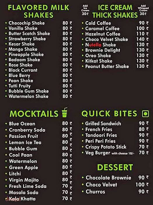 Menu of Sip N Shake, Pushpanjali, New Delhi