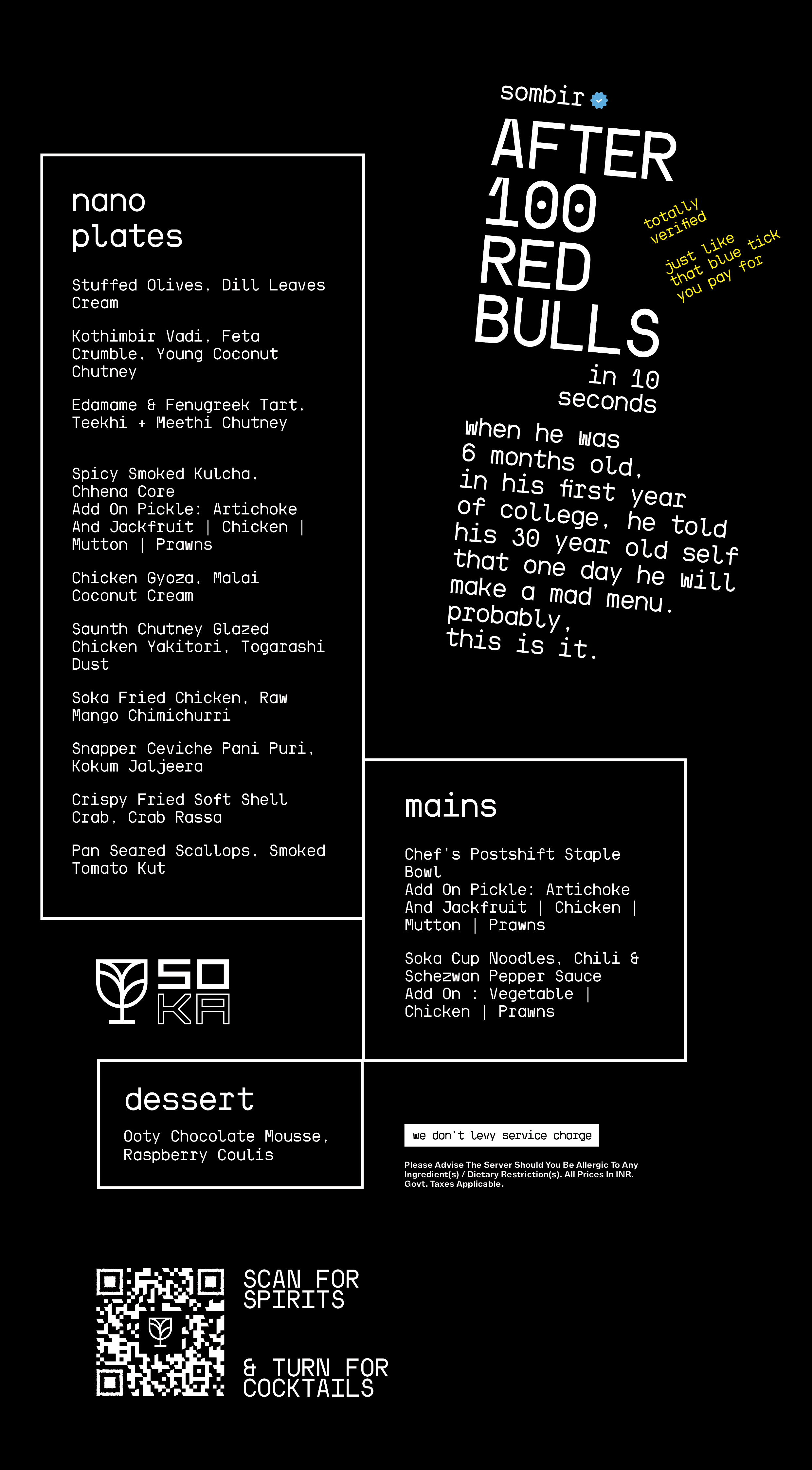 Menu of Soka, Indiranagar, Bangalore