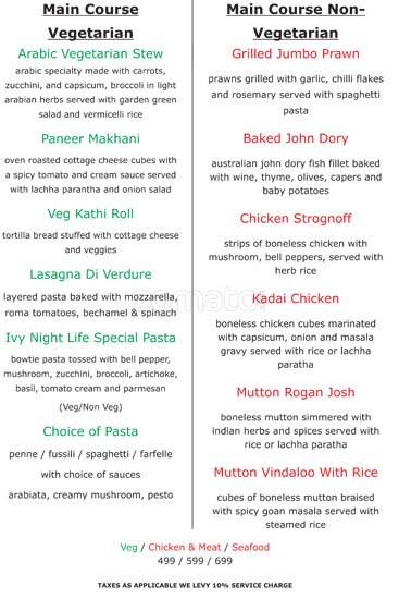 Menu at Poison Ivy, New Delhi, Lotus Tower