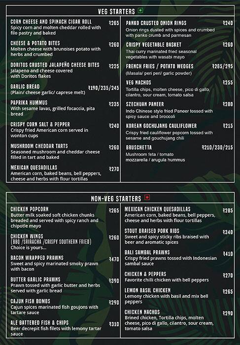 Menu at Bangalore Brew Works, Bengaluru, 99