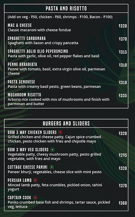 Menu at Bangalore Brew Works, Bengaluru, 99