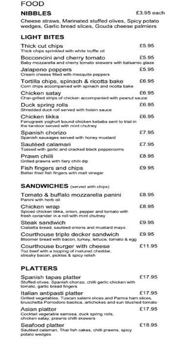 Menu at The Bar - Courthouse Hotel, London