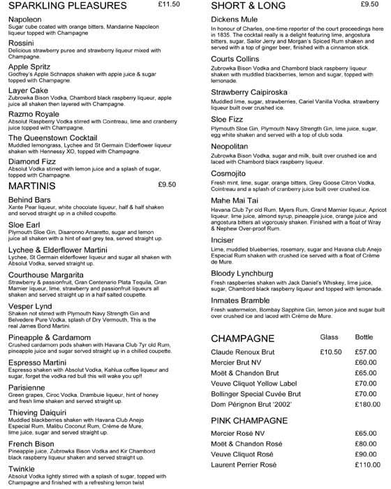 Menu at The Bar - Courthouse Hotel, London