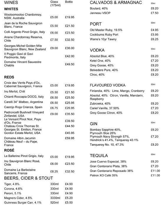 Menu at The Bar - Courthouse Hotel, London