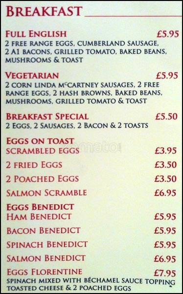 Menu at Dominique's cafe, London