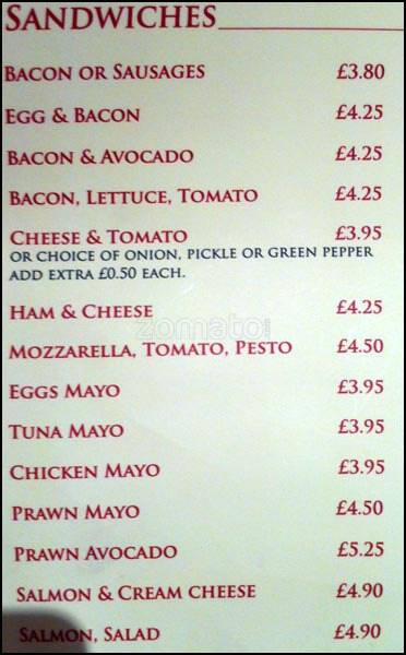 Menu at Dominique's cafe, London