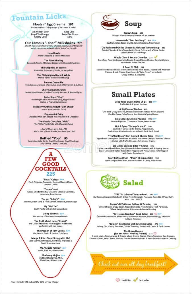 Menu at Mr. Jones restaurant, Makati