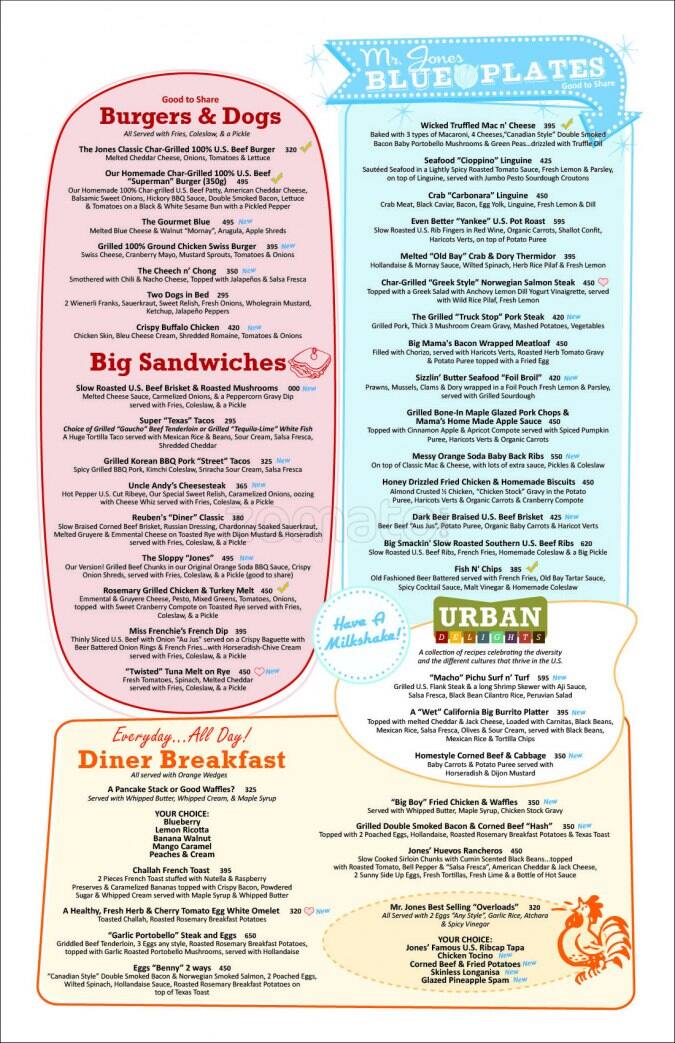 Menu at Mr. Jones restaurant, Makati