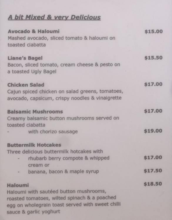 Menu at Sebastian’s Boutique Cafe, Auckland
