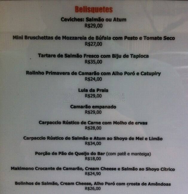 Menu em Bar da Praia por JAEÉ, Rio de Janeiro, R. João Líra