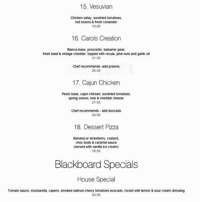 Menu at Raktacino restaurant, Salter Point