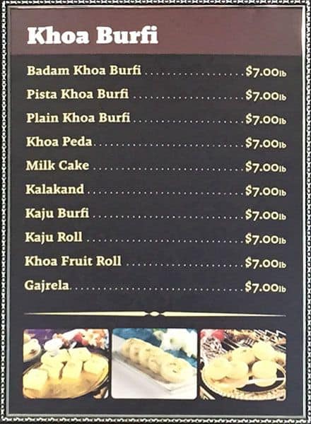 Menu at Punjab Sweet House desserts, Surrey