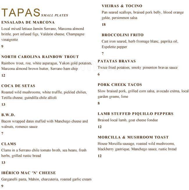 Menu at The Iberian Pig restaurant, Decatur