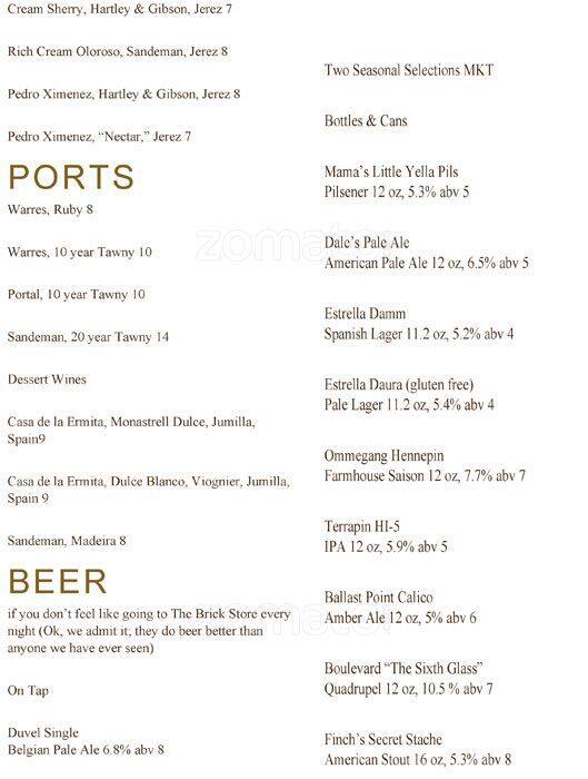 Menu at The Iberian Pig restaurant, Decatur