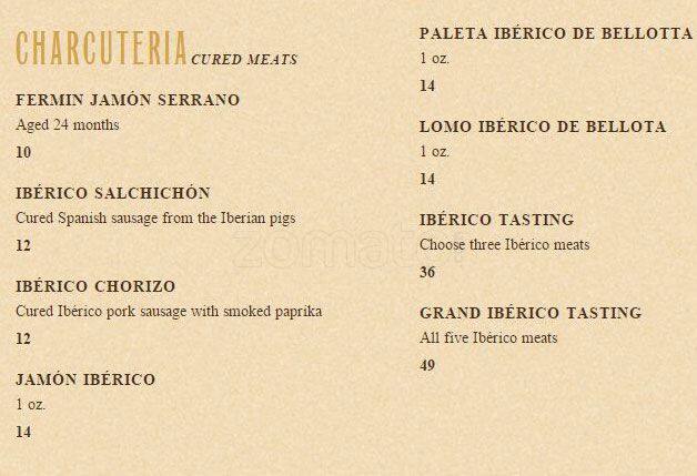 Menu at The Iberian Pig restaurant, Decatur
