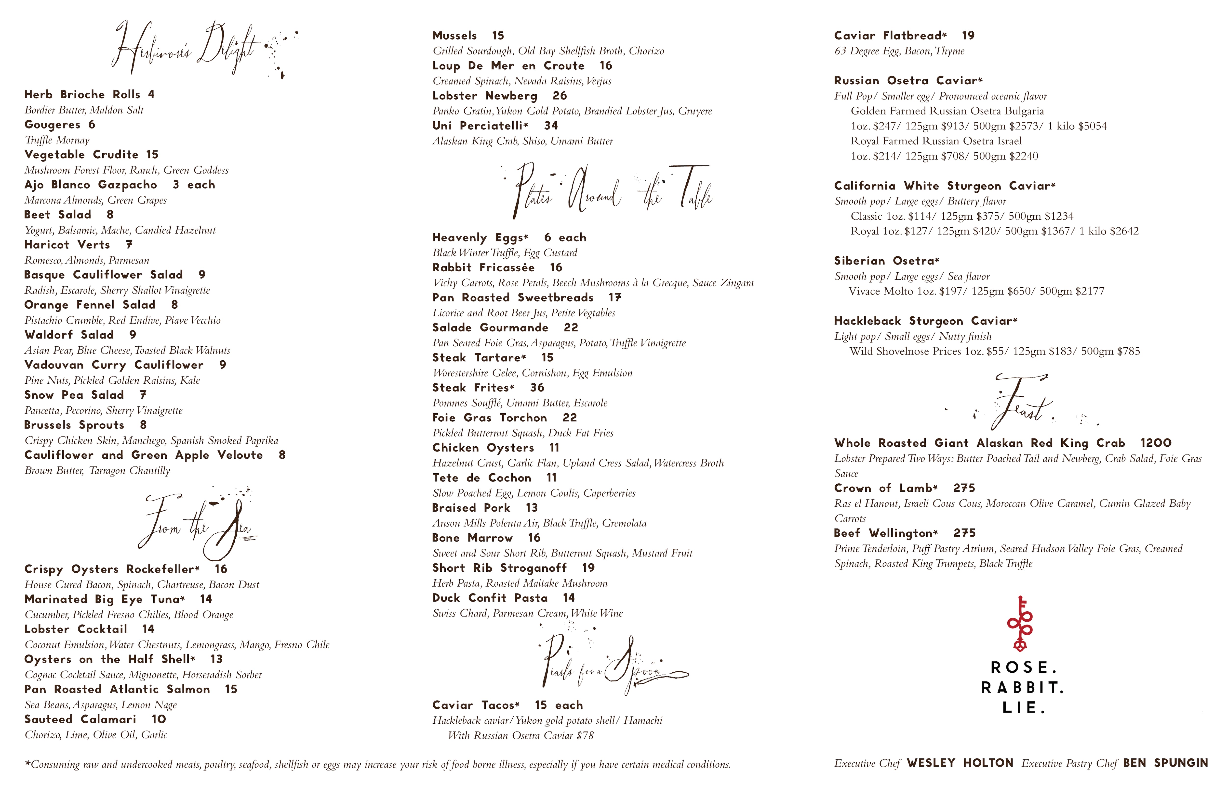 Menu at Rose. Rabbit. Lie pub & bar, Las Vegas, 3708 Las Vegas Blvd S ...