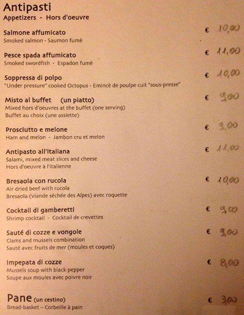 Menu da Ristorante Sant'anna, Roma, Via di S. Anna