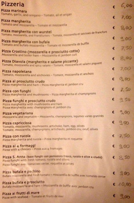 Menu da Ristorante Sant'anna, Roma, Via di S. Anna