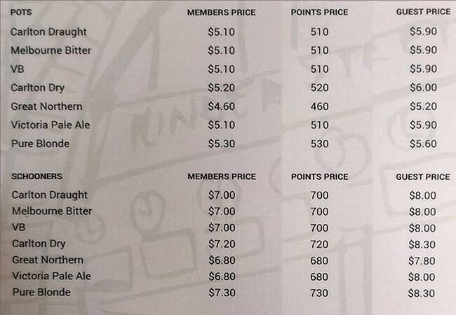 Menu at Clocks at Flinders pub & bar, Melbourne