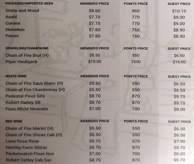 Menu at Clocks at Flinders pub & bar, Melbourne