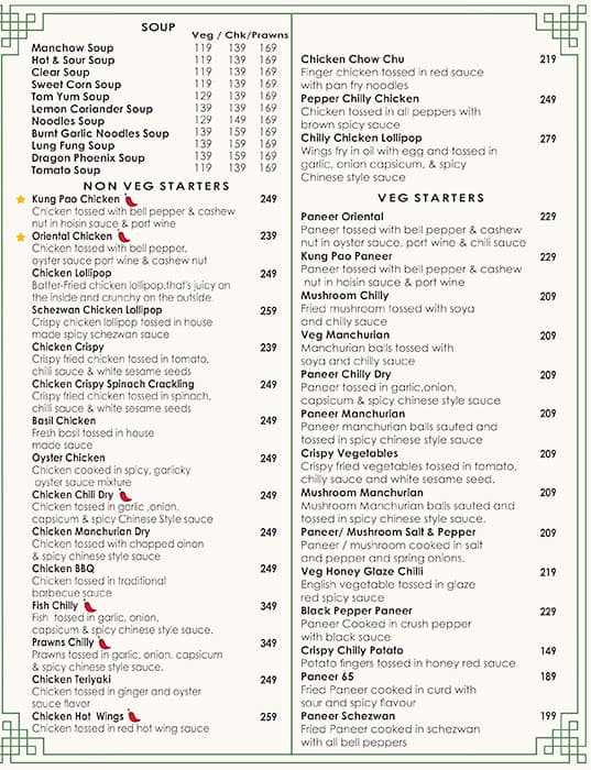 Menu of The Hot Chinese, Malad East, Mumbai