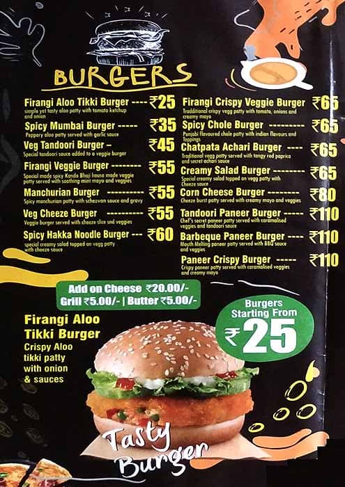Menu of The Burger Hub, Lower Parel, Mumbai