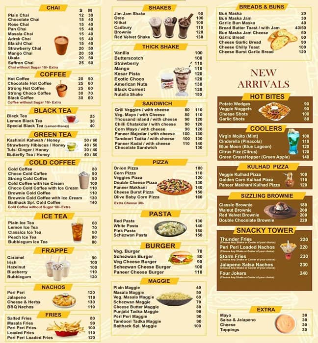Menu of Baithack, Aquem, Goa
