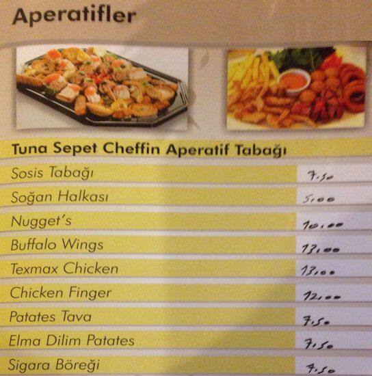 Menu at Tuna Simit Cafe, Ankara, Turan Güneş Blv.