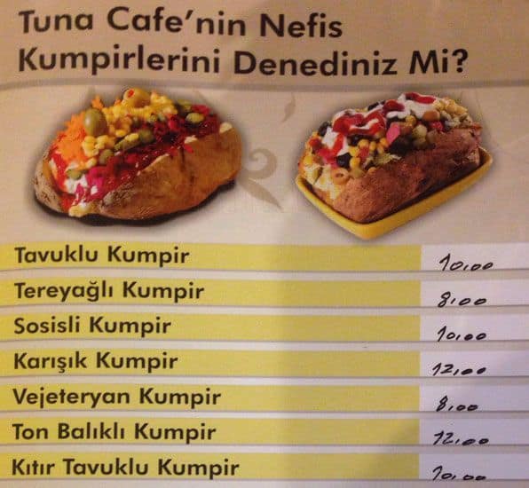 Menu at Tuna Simit Cafe, Ankara, Turan Güneş Blv.