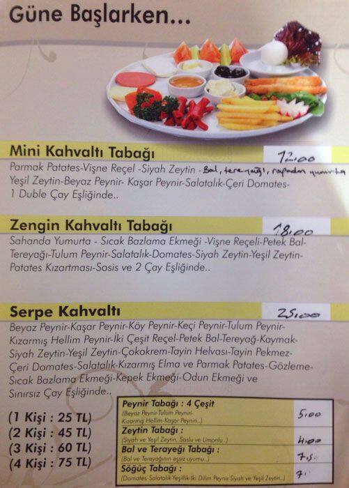 Menu at Tuna Simit Cafe, Ankara, Turan Güneş Blv.