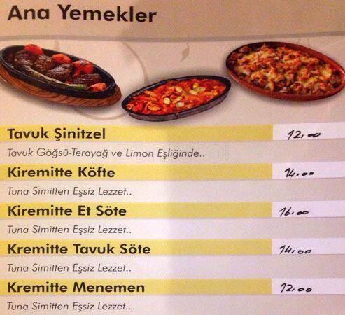 Menu at Tuna Simit Cafe, Ankara, Turan Güneş Blv.