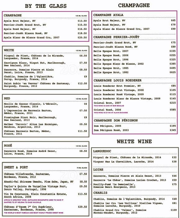 Menu at Bob Bob Ricard, 1 Upper James St - Restaurant prices