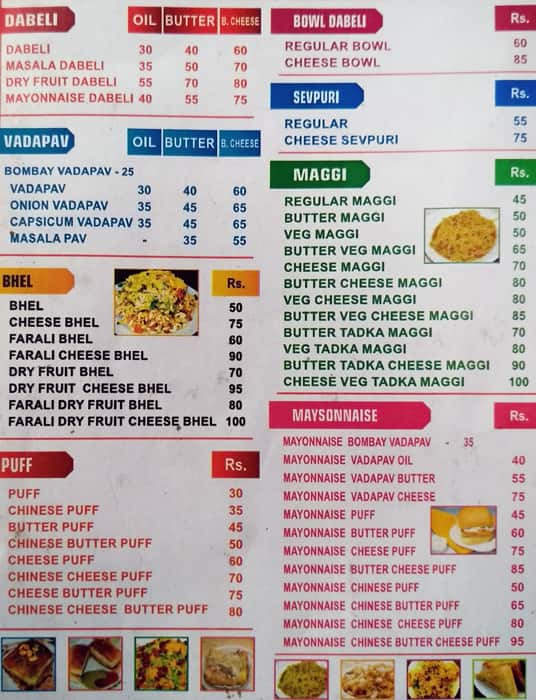 Menu of The Karnavati Dabeli, Satellite, Ahmedabad