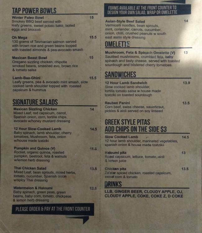 Tap Menu, Menu for Tap, CBD, Sydney - Urbanspoon/Zomato