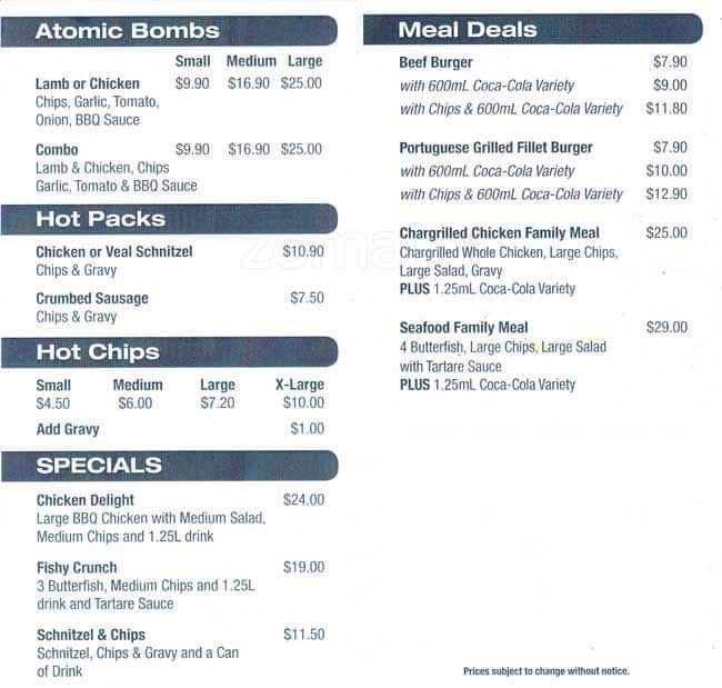 Menu at Marion Road Fish Shop restaurant, Plympton