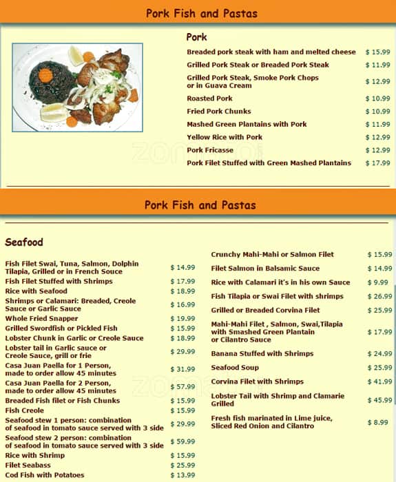 Menu at Casa Juan Restaurant, Miami