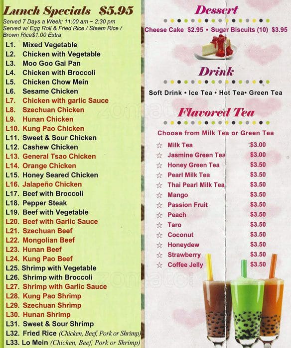 Menu at Shiny Wok pub & bar, Rowlett