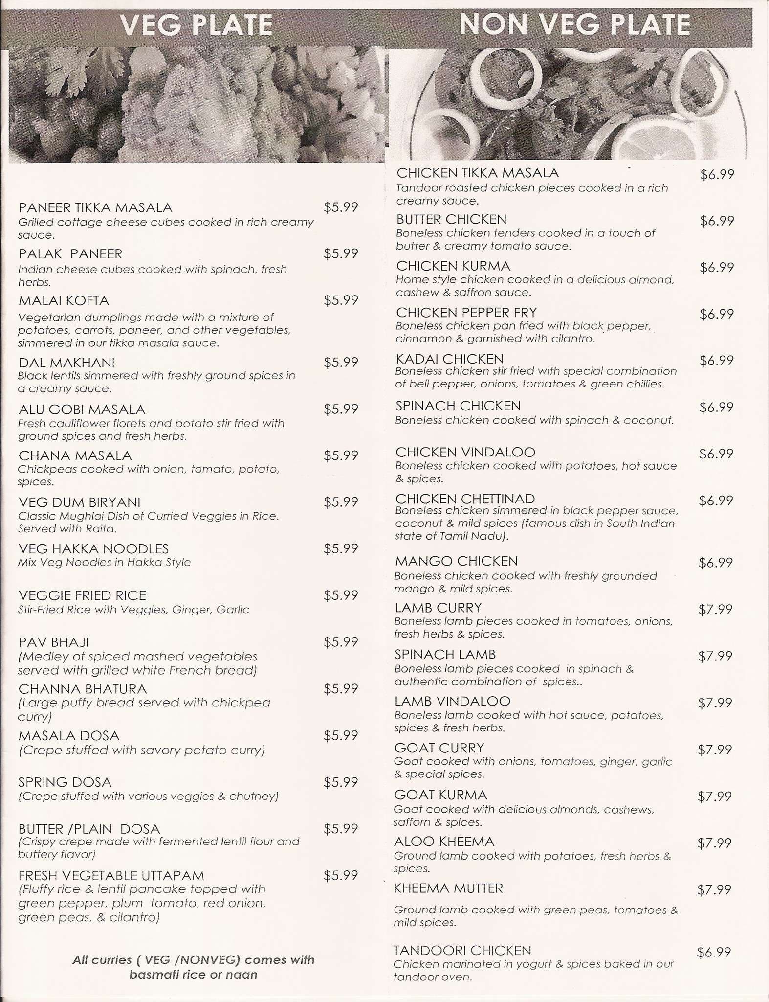 Menu at Cafe Delhi, Carnegie