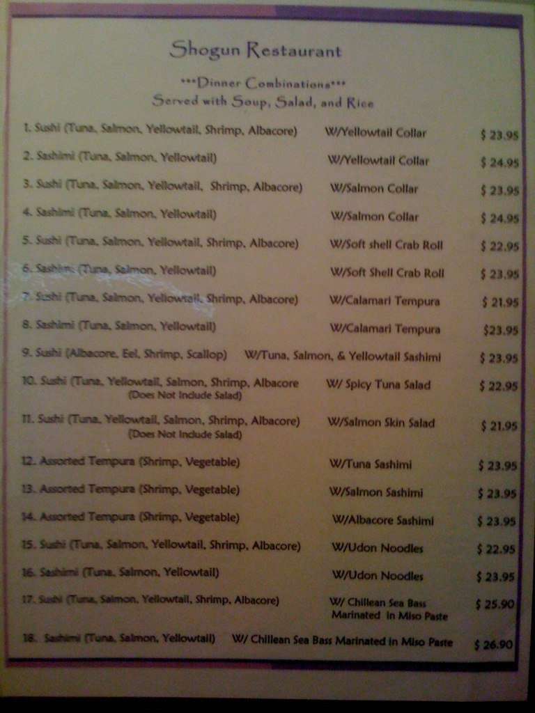 Menu at Shogun Sushi restaurant, Palmdale, 828 E Ave Q6