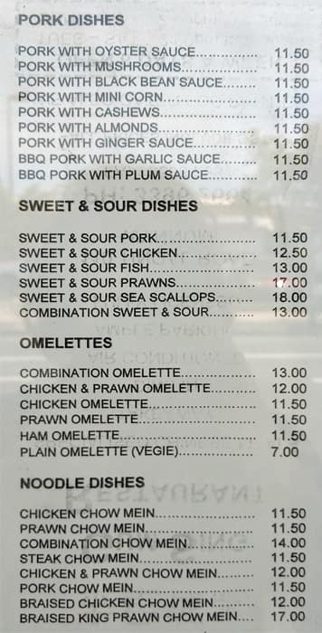 Menu at Gum Sing Restaurant, Wynnum