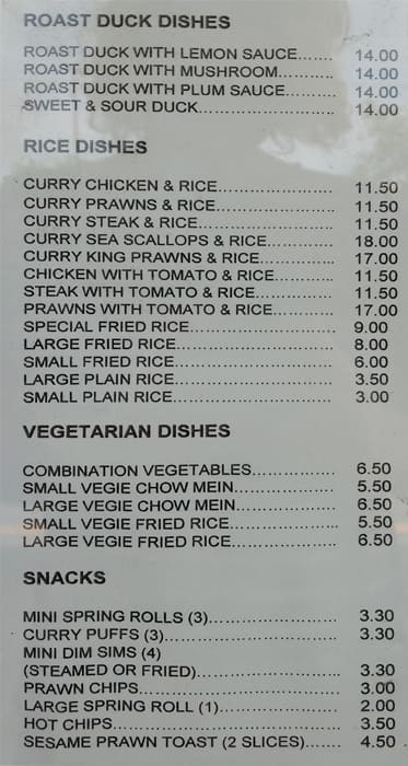 Menu at Gum Sing Restaurant, Wynnum
