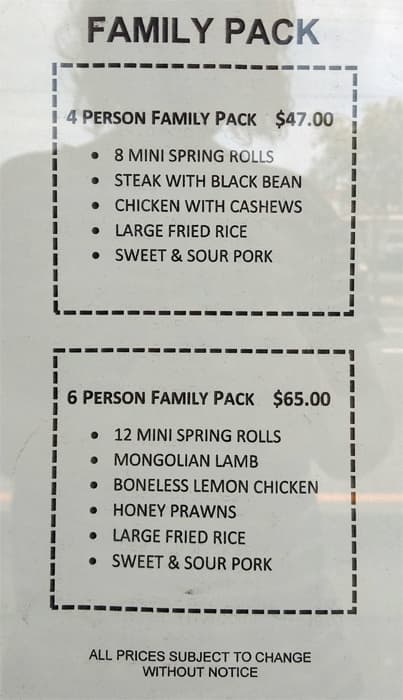Menu at Gum Sing Restaurant, Wynnum