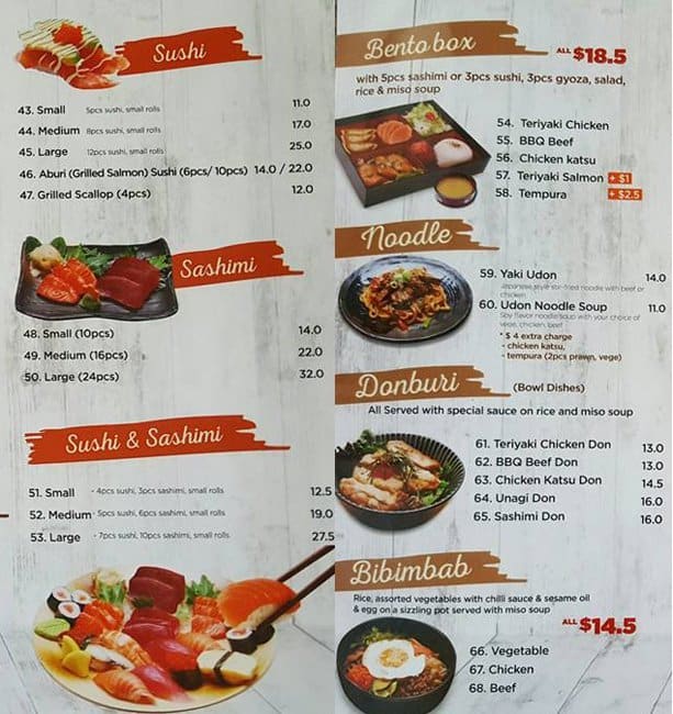 Menu at Otaru Sushi restaurant, Mortdale