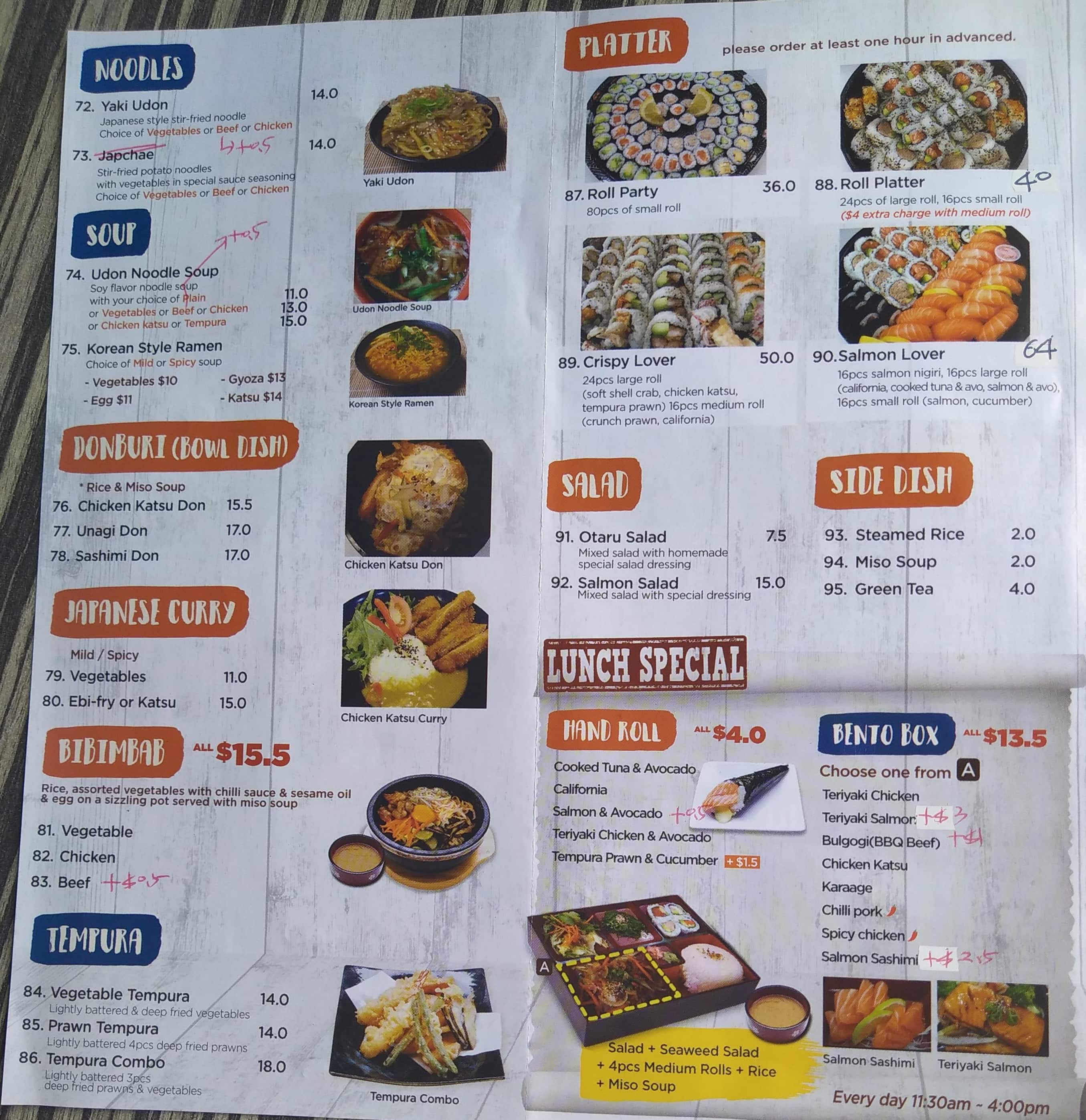 Menu at Otaru Sushi restaurant, Mortdale