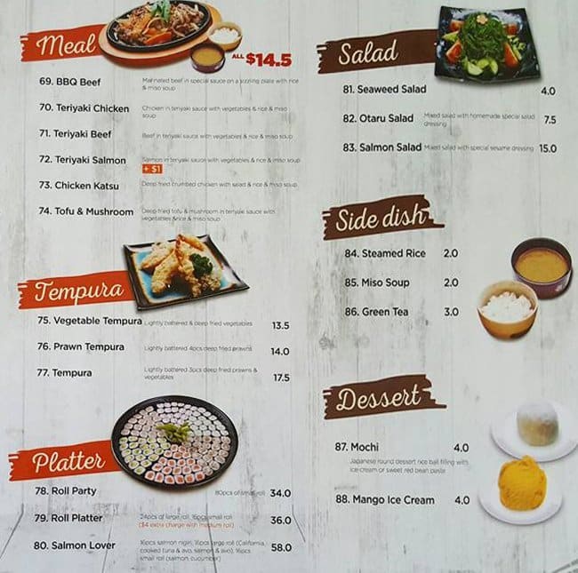 Menu at Otaru Sushi restaurant, Mortdale