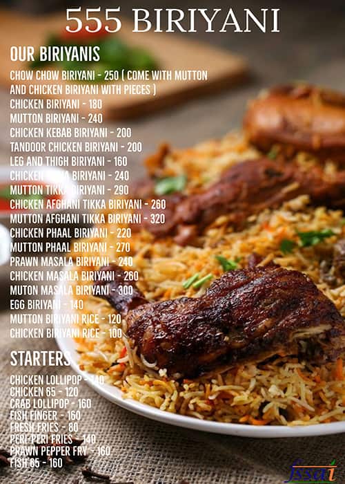 Menu at 555 Biryani, Mysuru